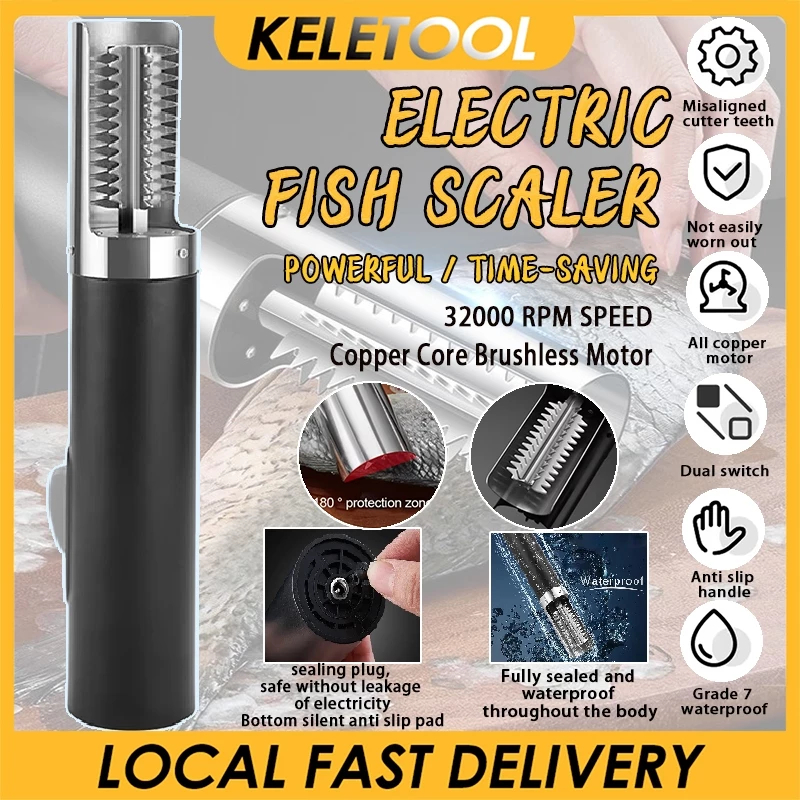 7500 RPM Cordless Powerful Fish Scale Scraper Cleaner Portable Electric ...