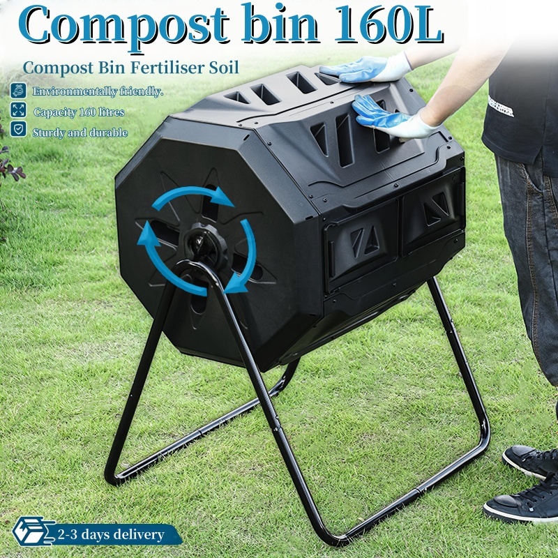 Compost Bin Tumbler Compost Bin Outdoor Dual Chamber 360° Rotary ...