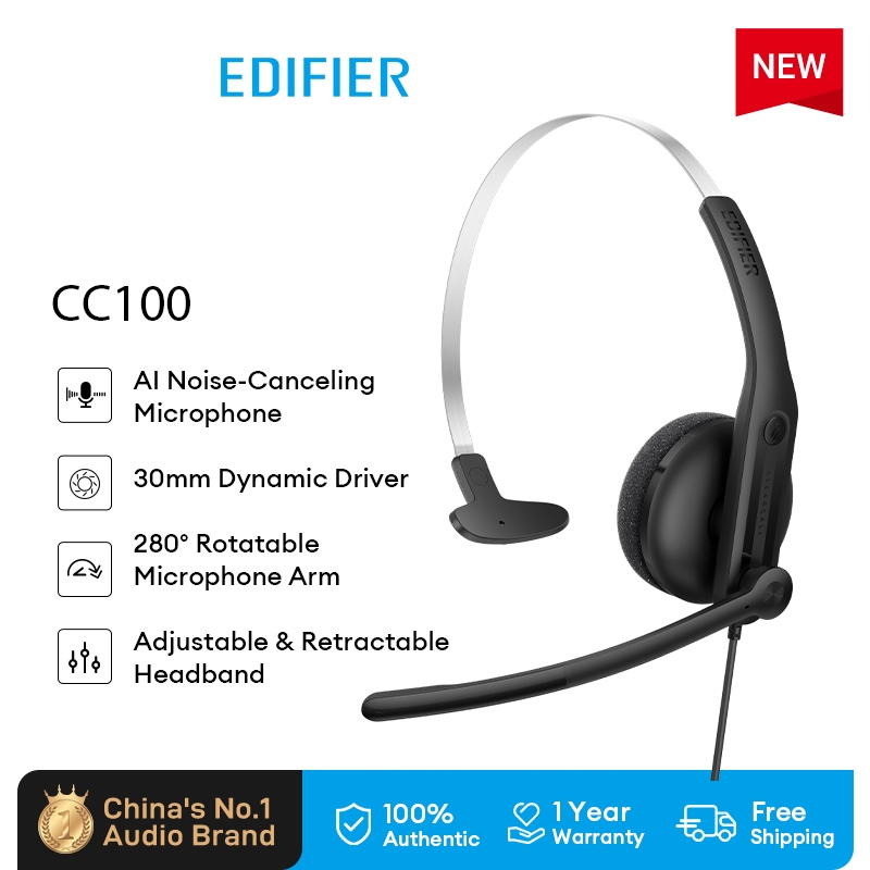 Edifier CC100 Wired Headset Mono Headphones with AI noise cancellation ...