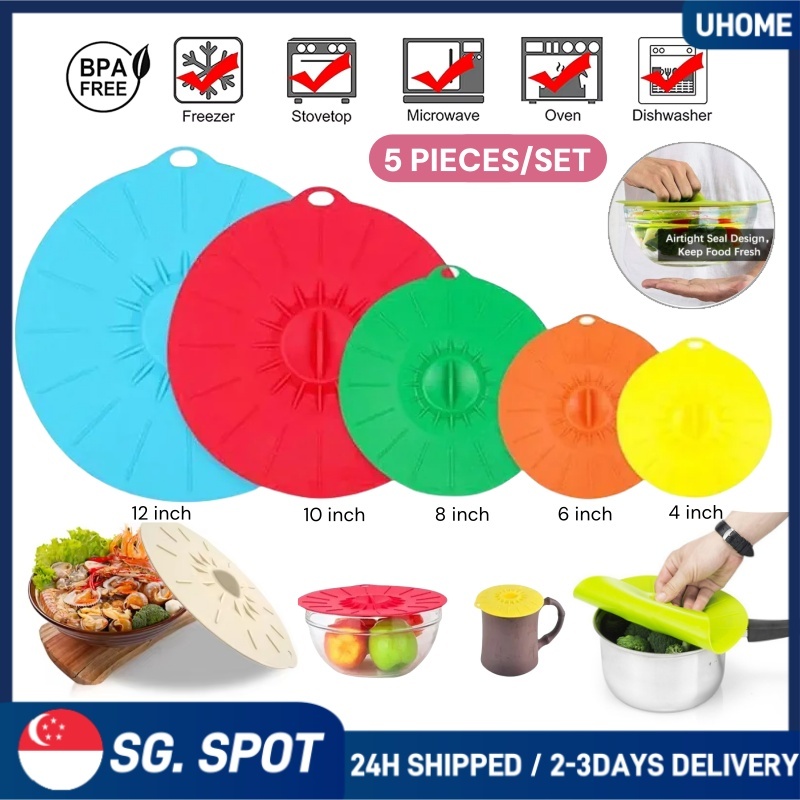 【SG READY STOCK】5Pcs Reusable Silicone Lids Suction Sealed Cover for ...