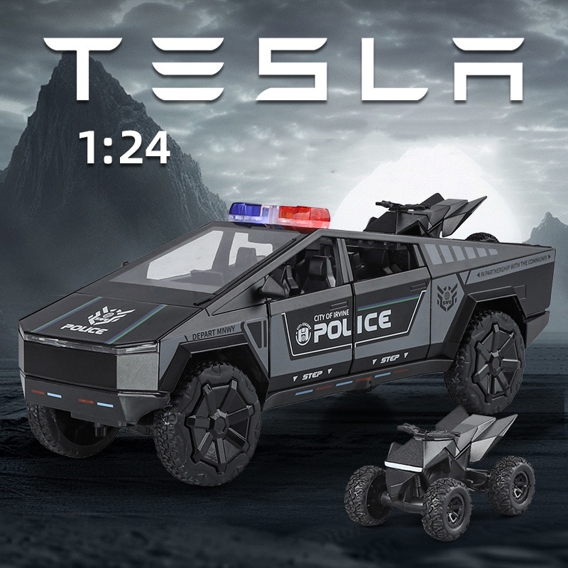 1:24 Tesla Cybertruck Pickup Police Car Alloy Miniature Car Diecast ...