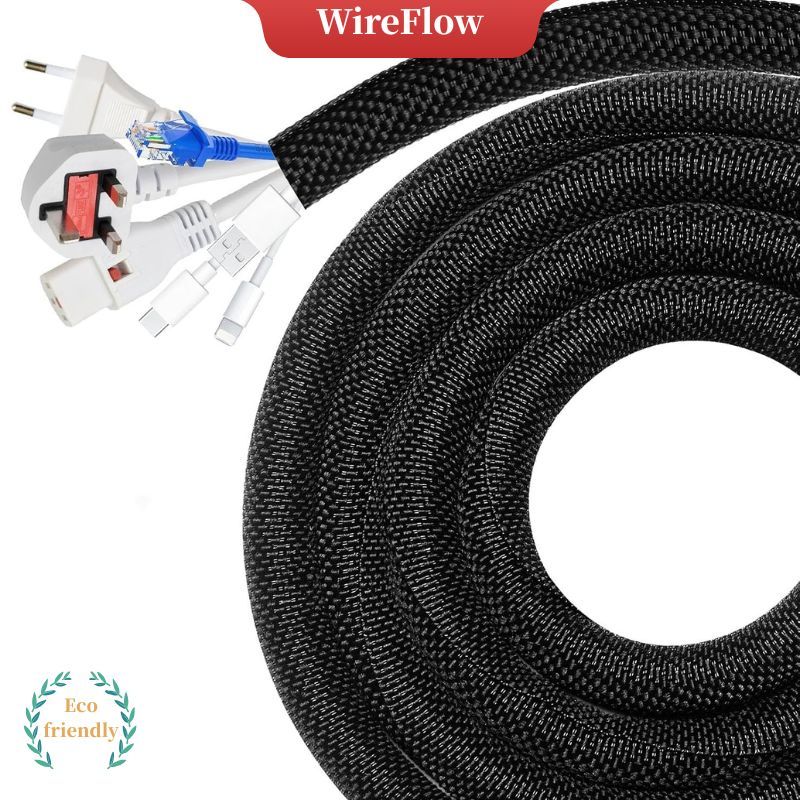 【Density 25mm D】Large Black Cord Protector , Desk Cable Sleeve Self ...