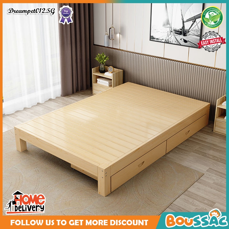 【Ready Stock】Bed Frame Solid Wood Bed Tatami Bed Frame Solid Wood Single Bed Frame With Storage ...