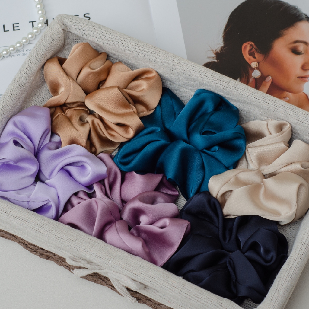 Large French-Inspired Premium Satin Scrunchies - Women's Hair Ties for ...