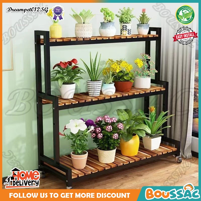 BOUSSAC Movable Metal Plant Rack Multistorey Plant Shelf With Universal ...
