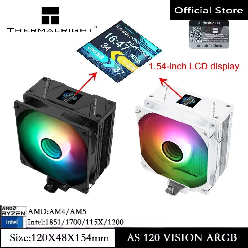 Thermalright TL-AS120 VISION ARGB CPU Air Cooler 1.54-inch LCD display ...