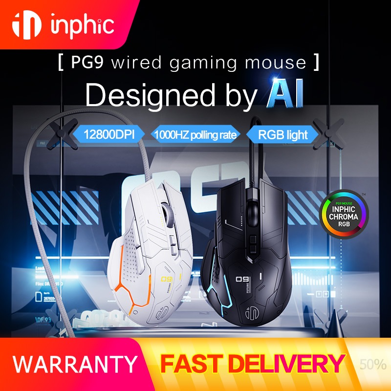 INPHIC PG9 75g Wired Gaming Mouse 200-12800DPI 6 Programmable Buttons 1000Hz Ergonomic USB ...