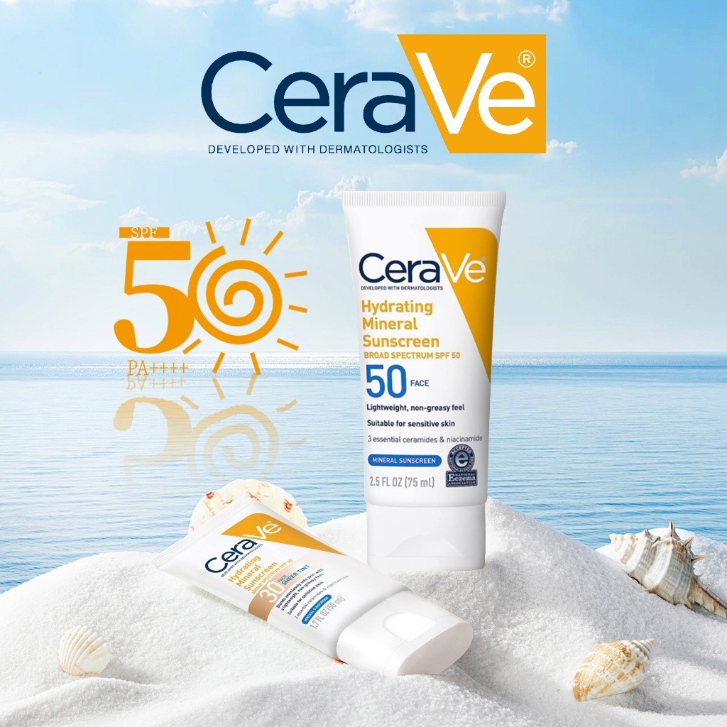 CeraVe Hydrating Mineral Sunscreen Broad Spectrum SPF50 SPF 30 Face ...