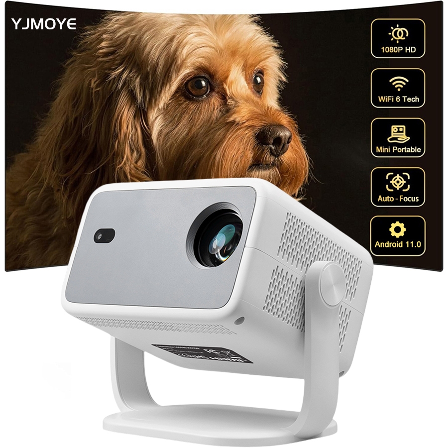 YJMOYE Android Projector L2 FHD 1080P 4K 650ansi WiFi6 Smart Auto-focus ...
