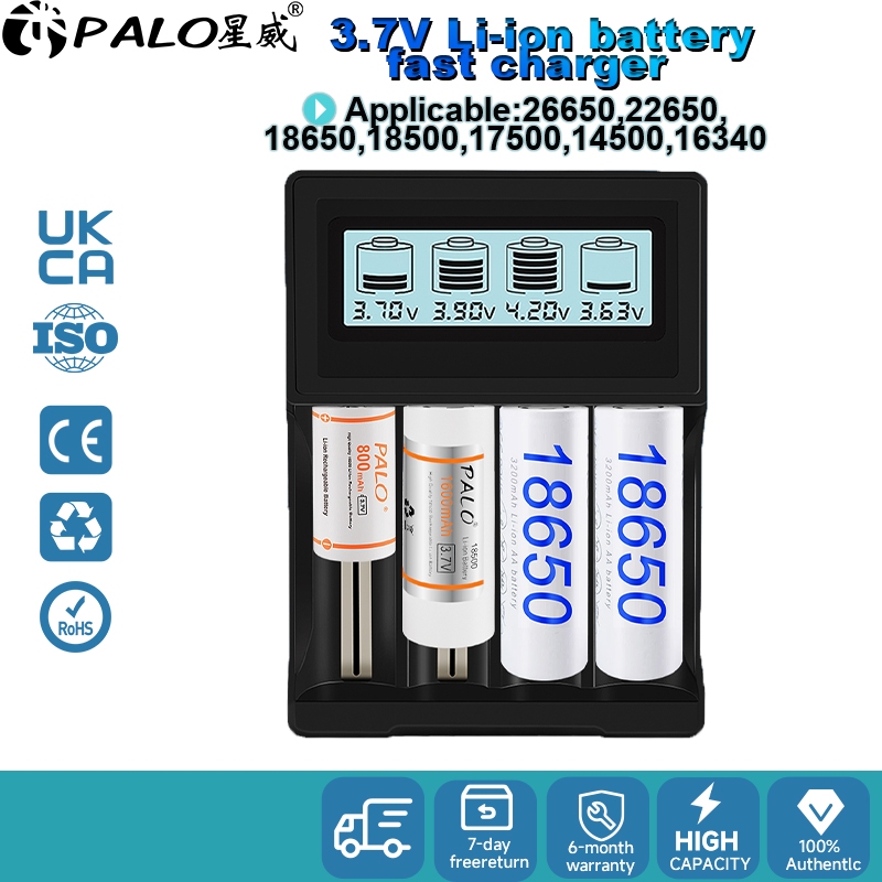 Palo 4 Slots 3.7V Li-ion Battery LCD Charger Fast Charging For 22650 ...