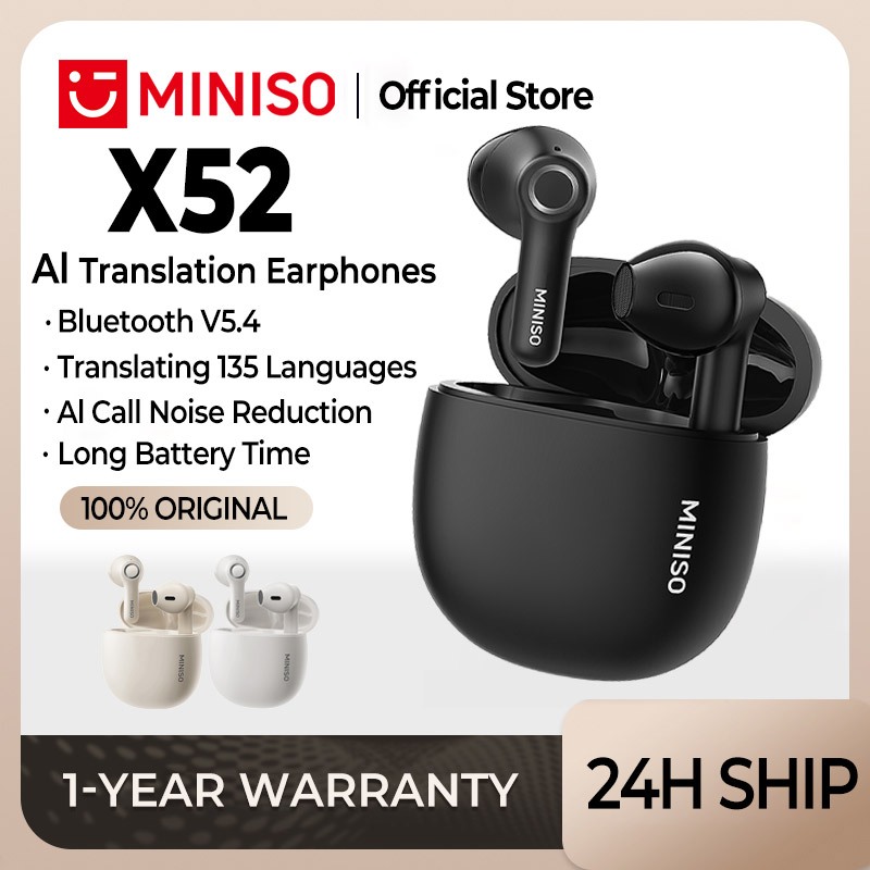 MINISO X52 TWS Wireless Earphone Bluetooth 5.4 Waterproof In-Ear HiFi ...