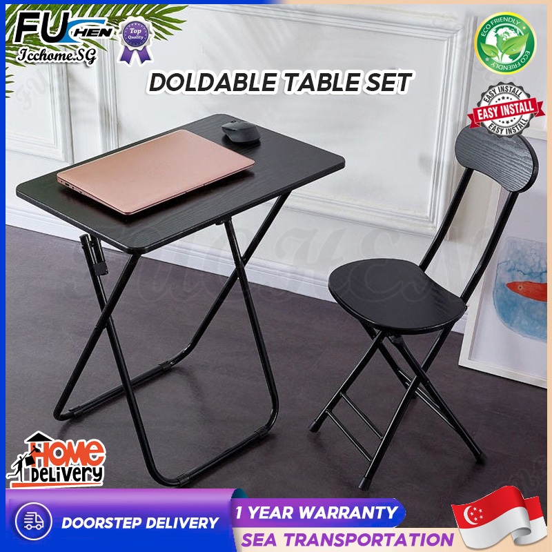 FUCHEN Foldable Table Set Folding Table Computer Desk Set Computer ...