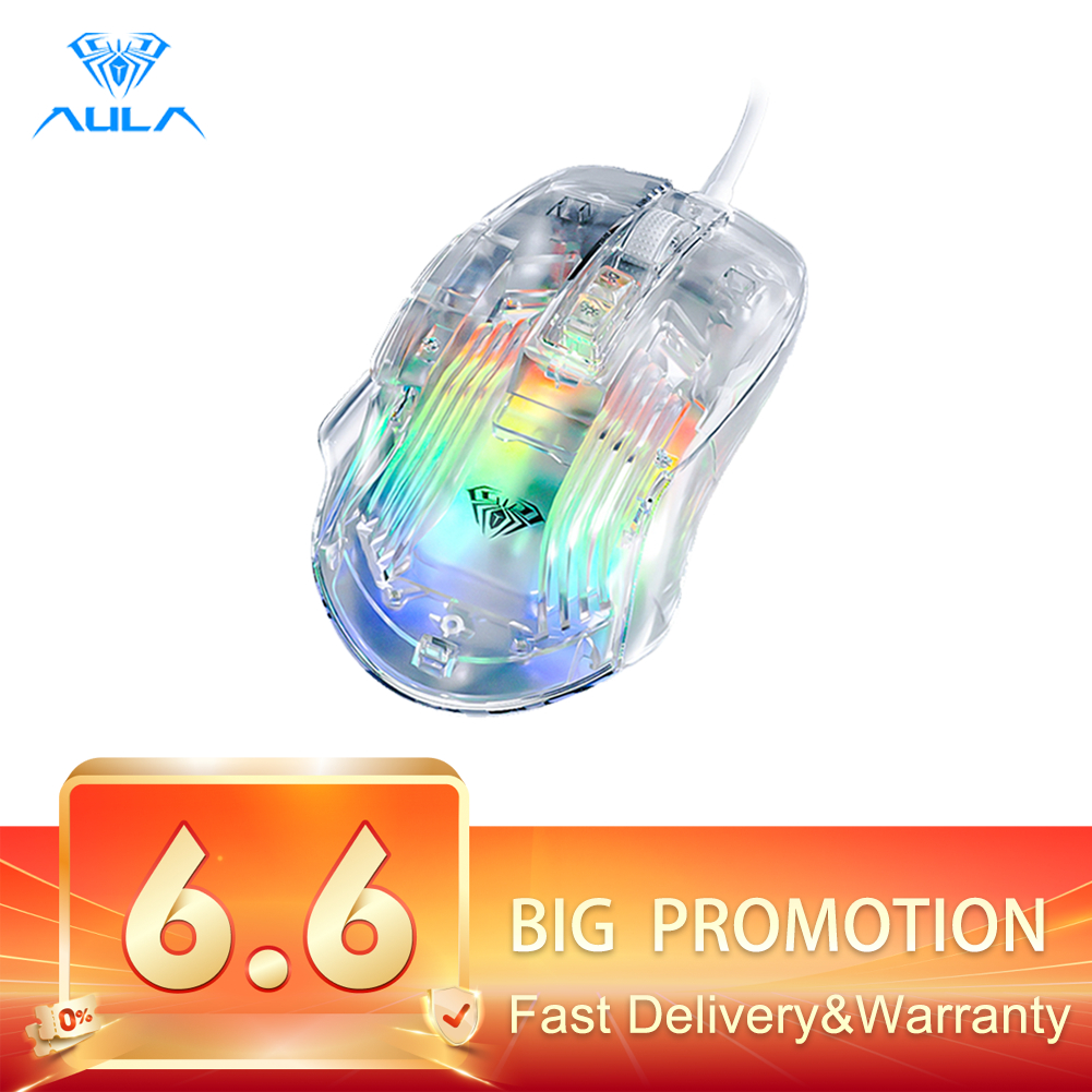 AULA S80 Game Mouse Transparent Mouse RGB Light Effect Ergonomic Design ...