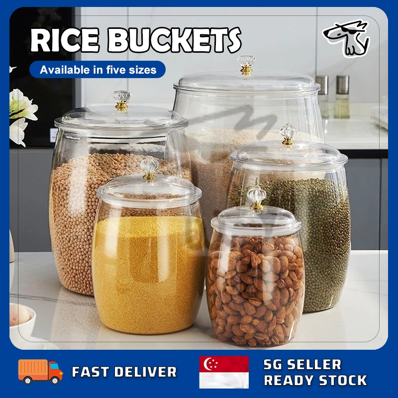 [SG Stock] Transparent plastic rice bucket Multi-functional Kitchen ...