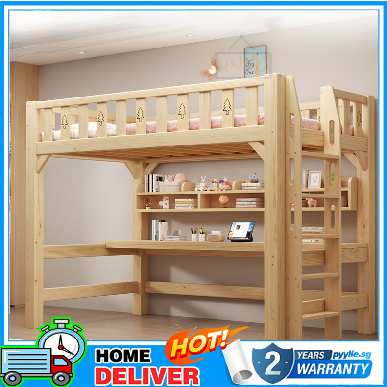 Loft bed solid wood ladder cabinet upper bed lower table combination ...