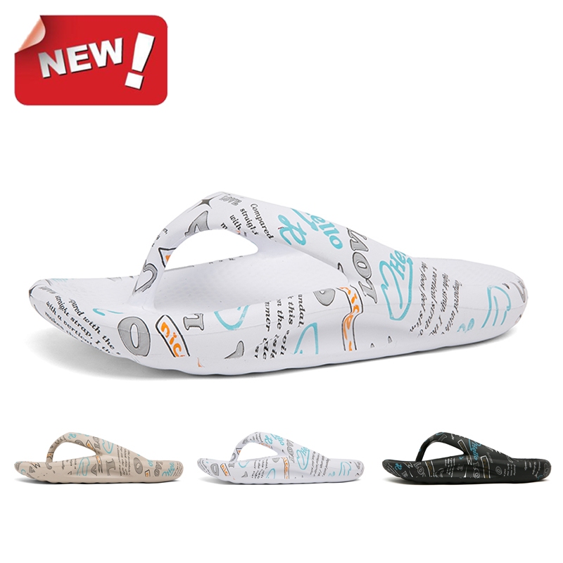 Summer Couple Printed Slippers Light Soft Sole Anti Slip Beach Shoes ...