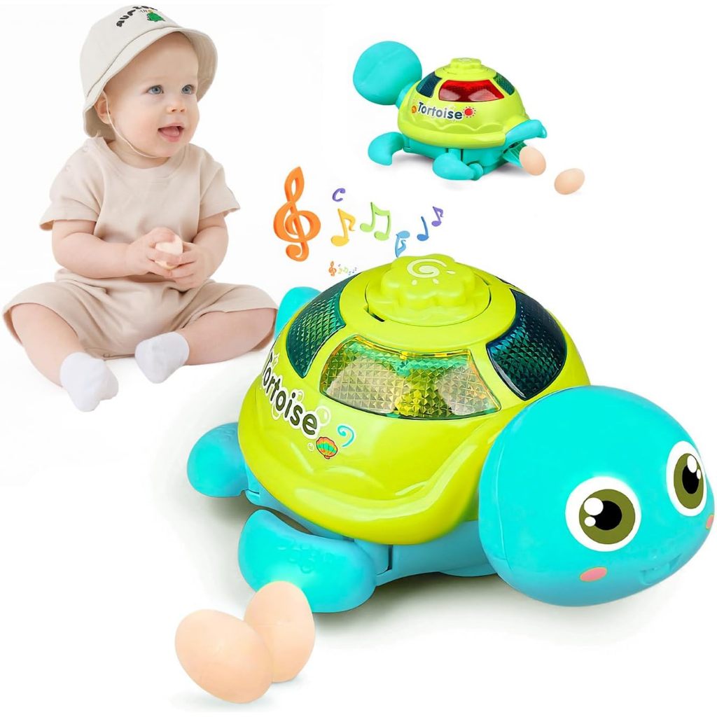 iBliver Egg-Laying Musical Turtle Baby Toys 6-12 Months, Crawling Light ...