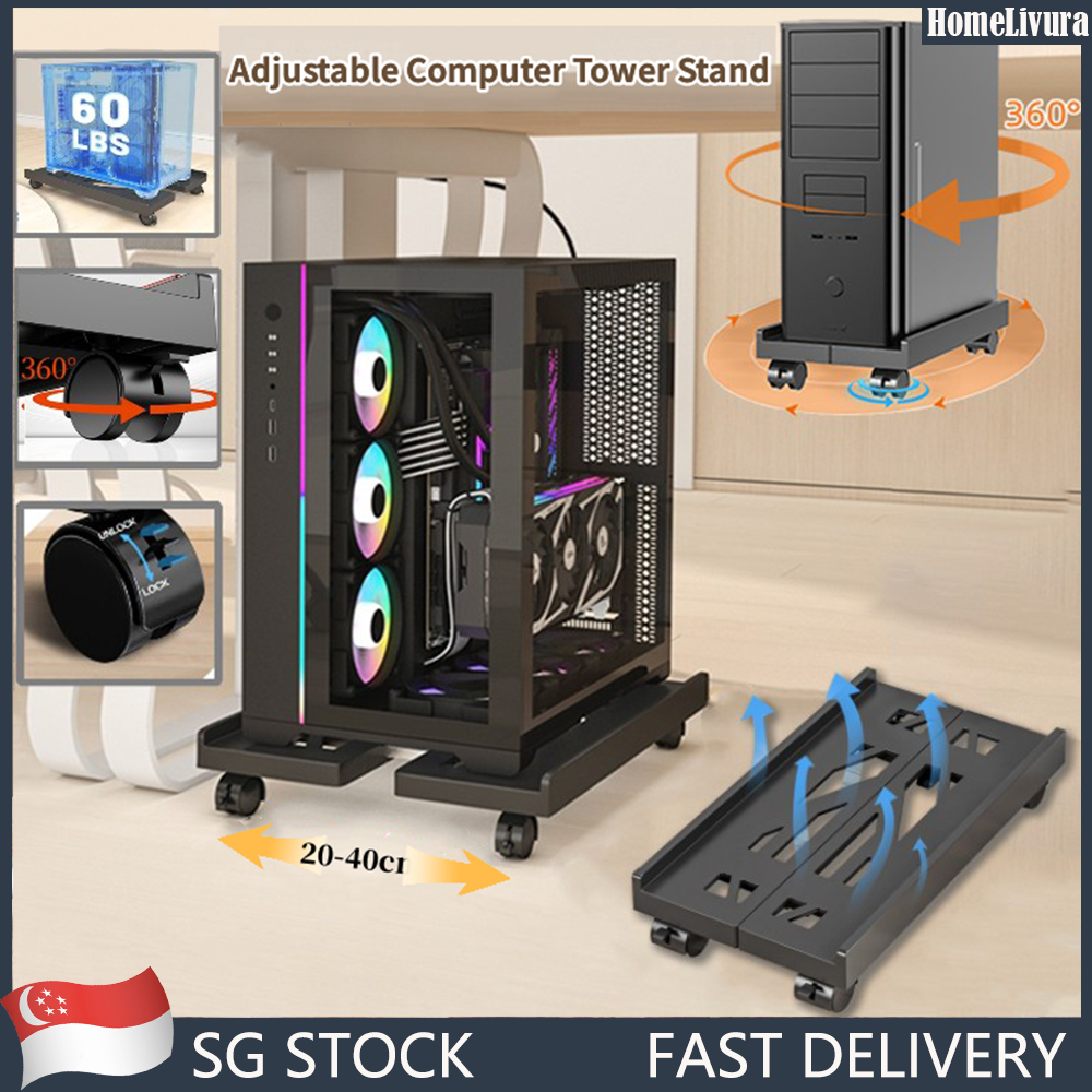 [SG STOCK] Adjustable Mobile CPU Stand Ventilated Computer Tower Stand ...