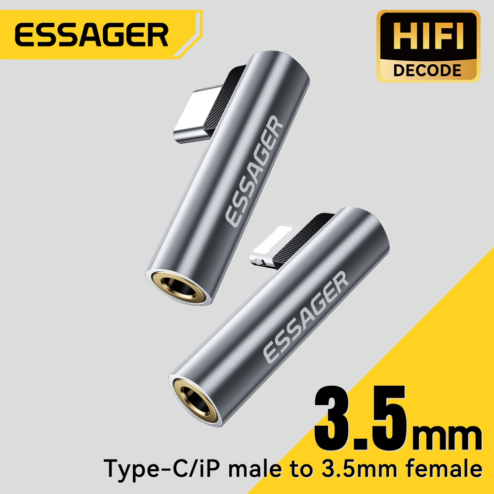 Essager Type C/L to 3.5mm Audio Adapter 90 Degree Right Angle Male to ...