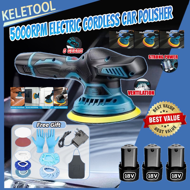 Professional Cordless Car Buffer Polish Machine 18V 6000RPM Dual Action ...