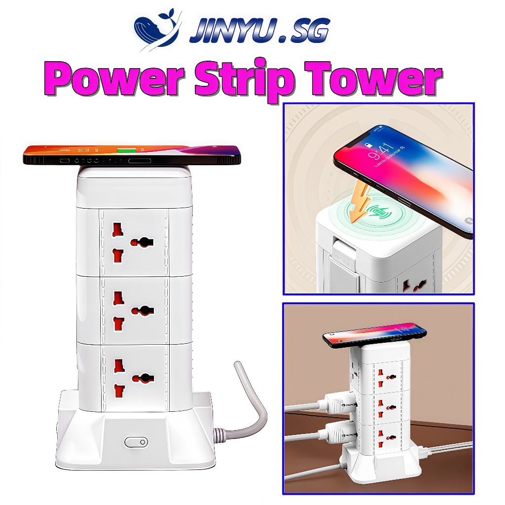 2 M Tower Extension Socket With Wireless Charging And Usb And Type C ...
