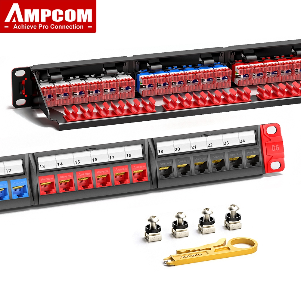 AMPCOM 1U 24-Port UTP Front-Access Keystone Patch Panel, Rack-Mounted ...