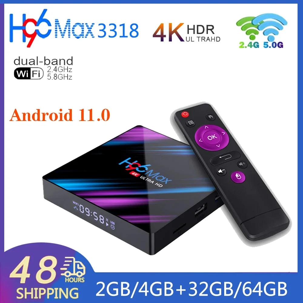 H96 MAX RK3318 Smart TV Box RK3318 Quad-Core 64bit Cortex-A53 100M ...