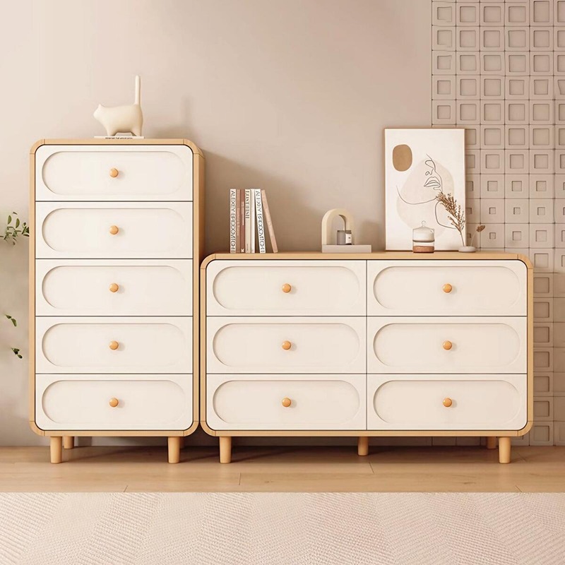 Storage Cabinet Wooden Cream Drawer Cabinet Bedside Cabinet Storage ...