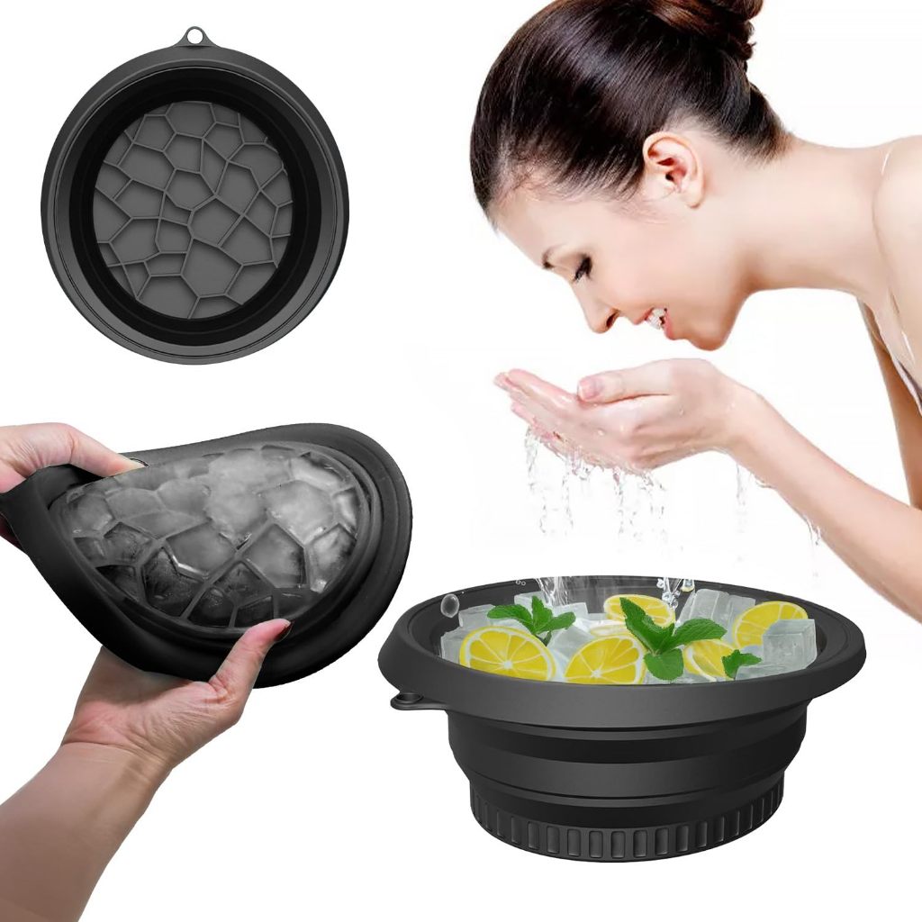 Silicone Face Ice Bath Bowl Collapsible Wash Basin with Built in Ice ...
