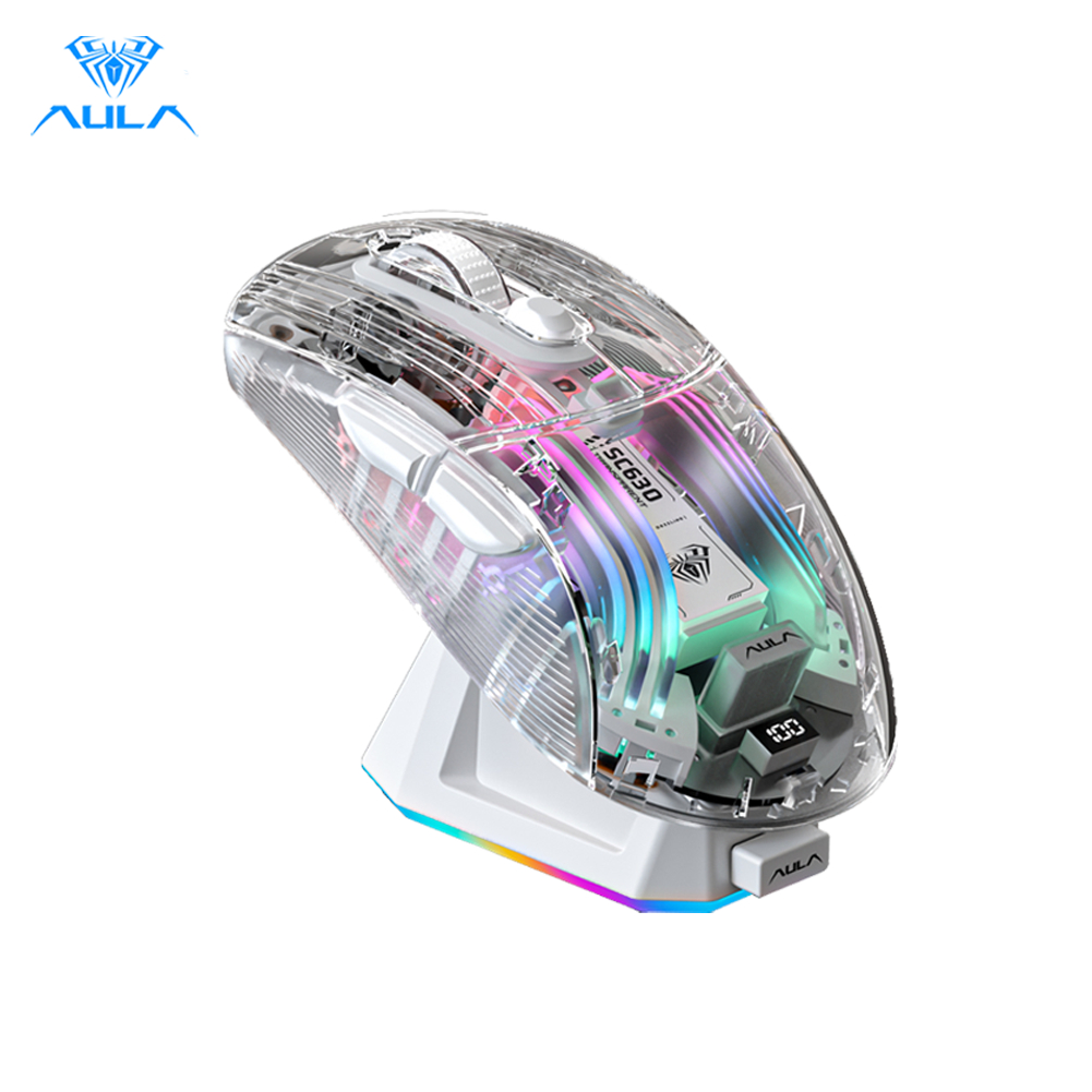AULA SC630 Transparent Mouse Tri mode Luminous RGB Magnetic Seat ...