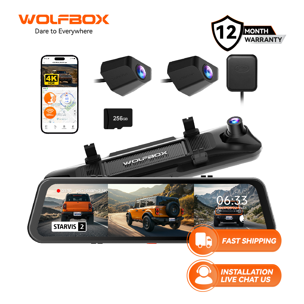 WOLFBOX G900 Tripro Bumper Version 3-Channel 4K Mirror Dash Cam ...