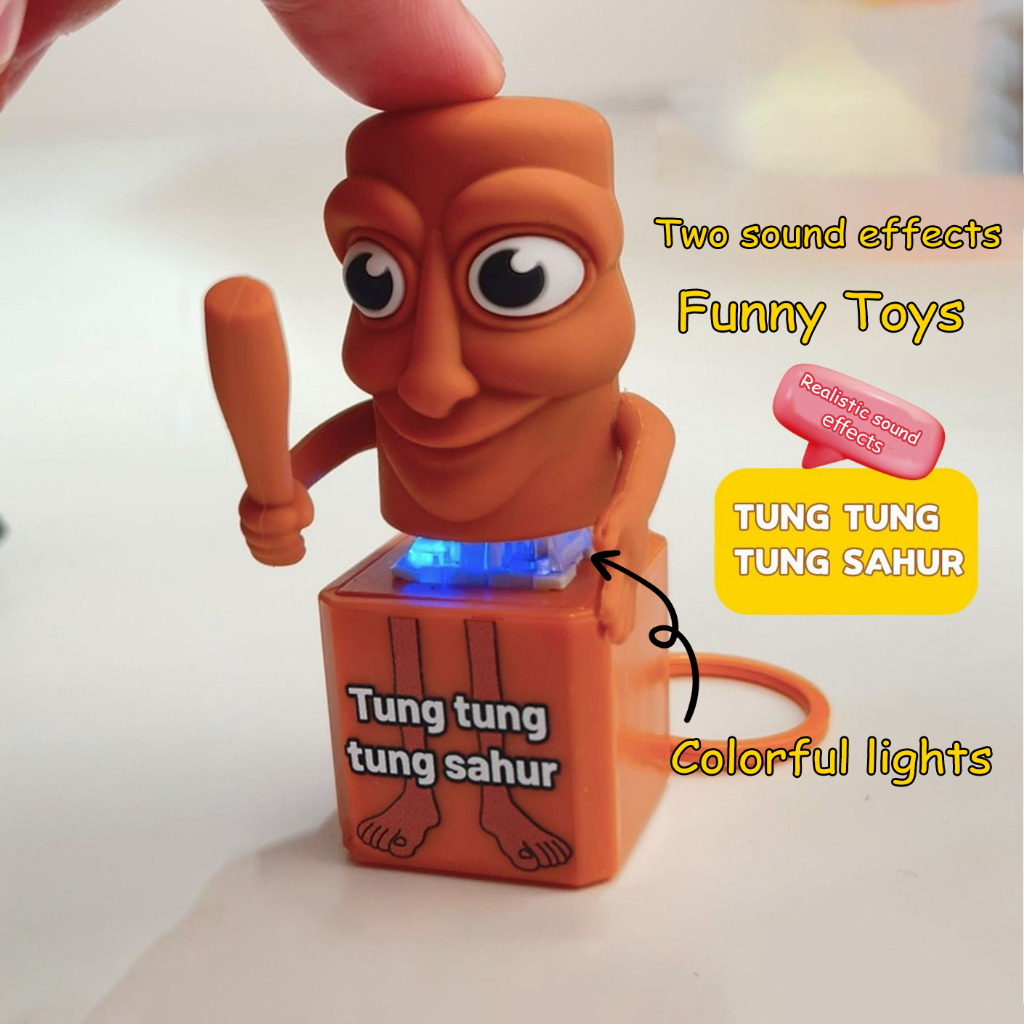 2Pcs Tung Tung Sahur Sound Button Toy Italian Brainrot Figurer Keychain ...