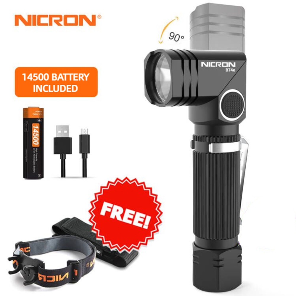Nicron Led Flashlight B74E (N7) Handfree Dual Fuel 90° Twist Rotating ...