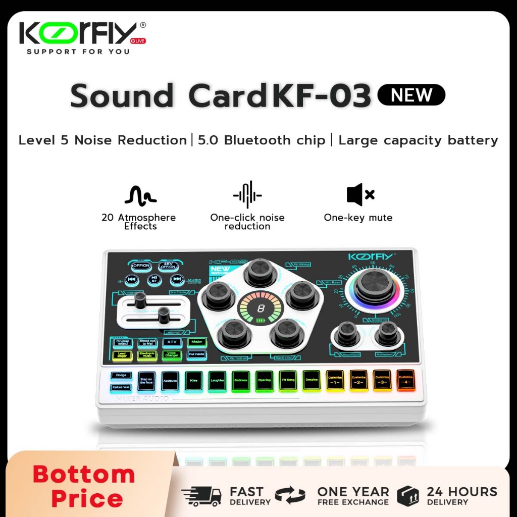 KoorFly KF03 Sound Card 48V Set with Noise Cancellation & Custom Sound ...