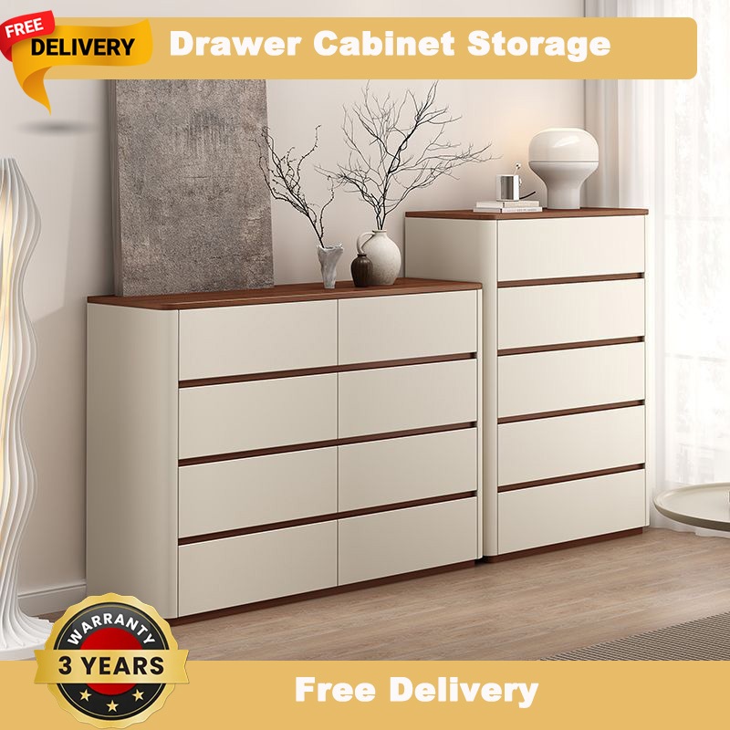 【Free Delivery】Storage Cabinet Cream-style Drawer Cabinet Solid Wood ...