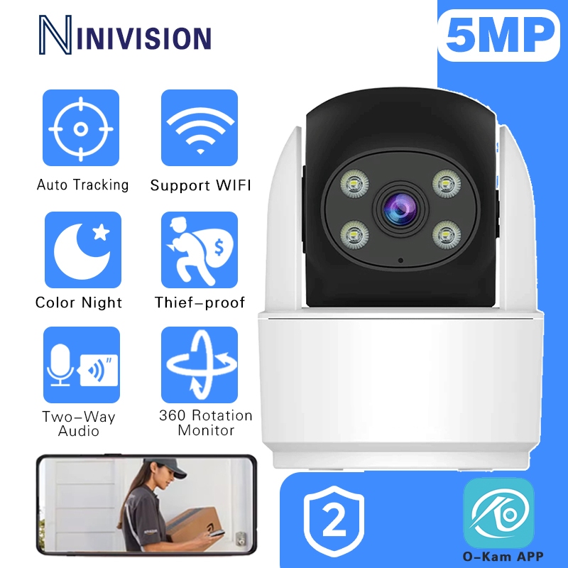 NINIVISION 5MP AI Security Camera: 360° Auto Tracking + Full Color ...