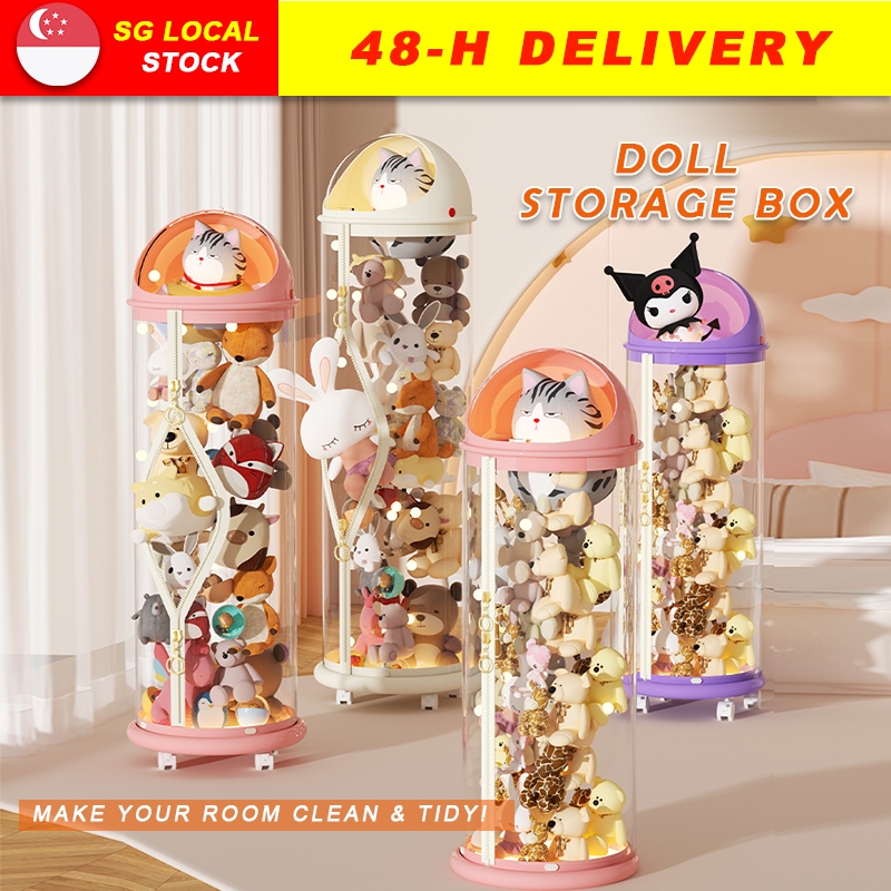 【SG Stock】 Toys Bucket PVC Plush Doll Storage Box Dustproof Transparent ...