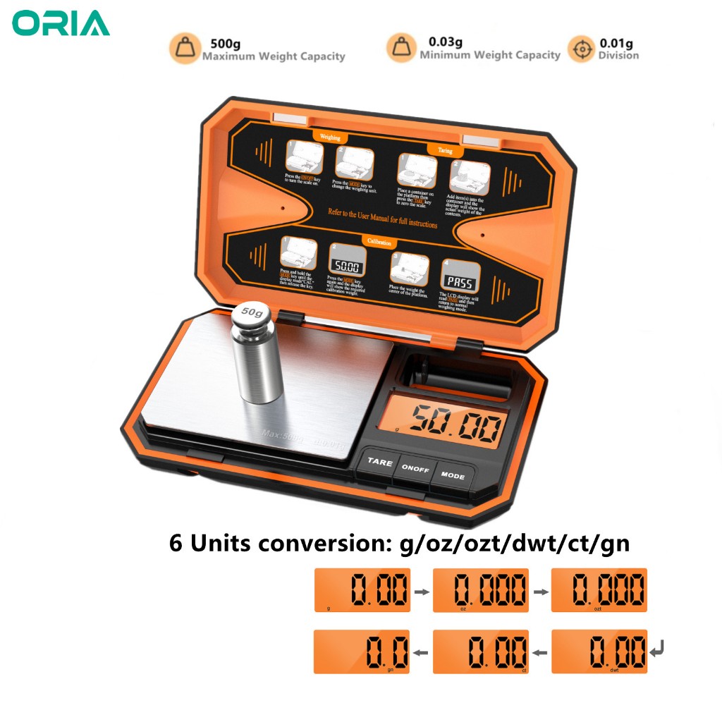 ORIA Digital Electronic Scale 500g/0.01g Mini Kitchen Scales with 6 ...