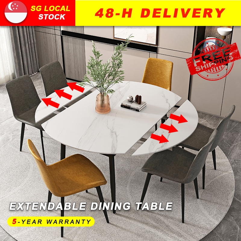 [SG Stocks] Extendable Dining Table Round Dining Table Sintered Stone ...