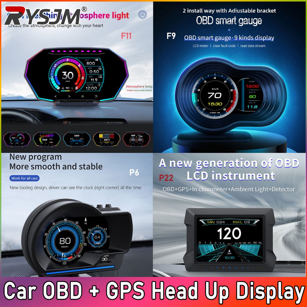 P6 P22 F11 F9 Car OBD GPS OBD2 Meter Gauge Digital Scanner Alarm Speed Gauge display HUD myvi ...