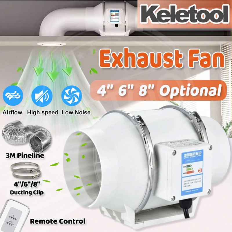 Exhaust Fan Extractor 4"6"8" Inline Duct Fan Silent Ventilation System ...