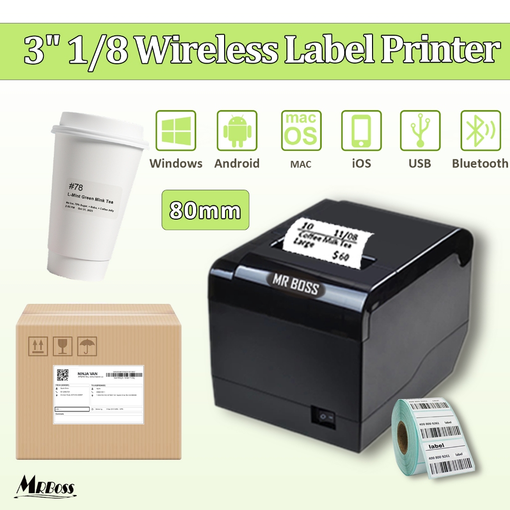 3'' 1/8 Thermal Label sticker Receipt Printer Bluetooth Loyverse POS ...