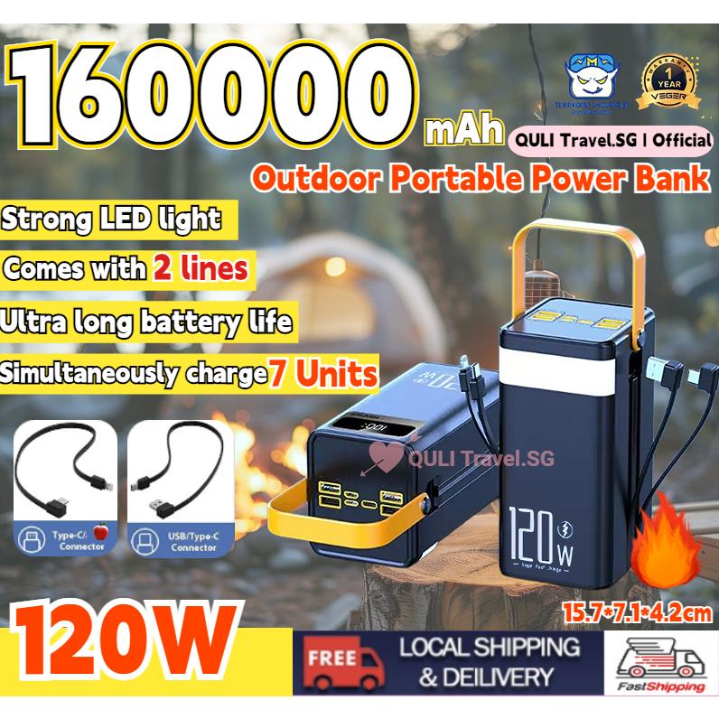 【24H Shipping】120W Powerbank 160000mAh Power Bank Built-in 2 Cables ...
