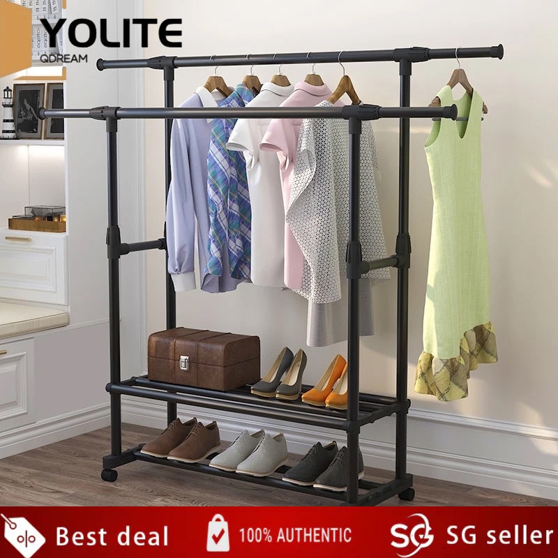 YOULITE Balcony Clothes Hanger With Wheels Drying Rack Coat Rack Clothes Hanger Stand Hat Rack ...