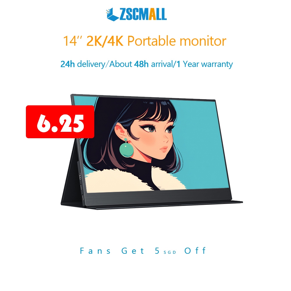 ZSCMALL Portable Monitor 14'' 2K 2560x1440 QHD USB-C3.0 Type C/HDMI IPS ...