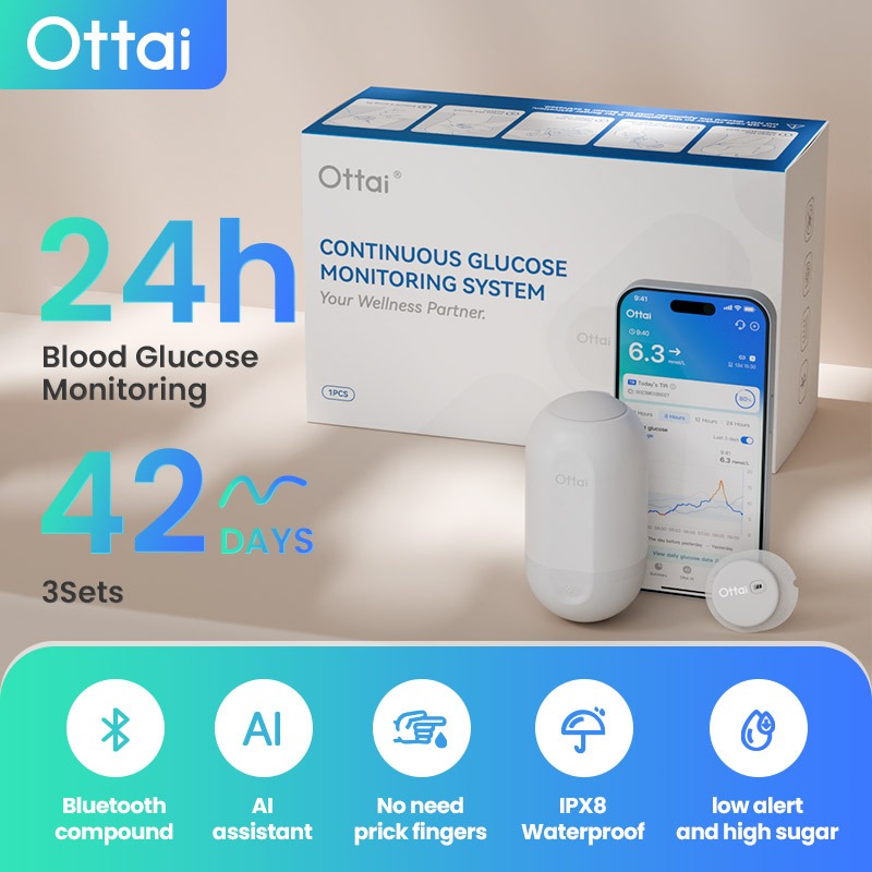 【Ready Stock】Ottai 3 Sets CGM Blood Glucose Meter 24h Real-time Continuous Glucose Monitoring ...