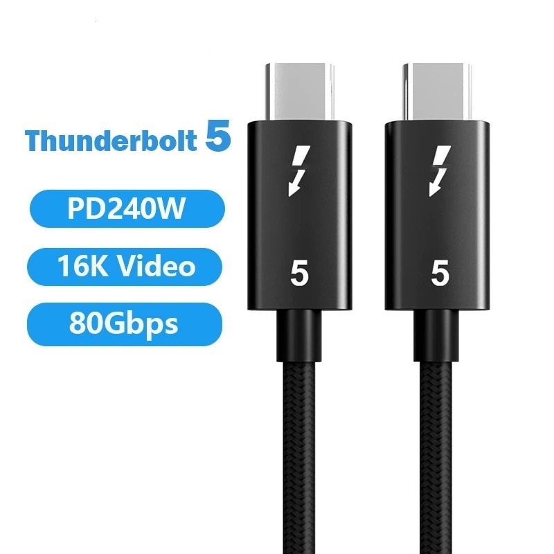 USB 5 Thunderbolt Type C Full Function Data Cable,PD 240W Fast Charging ...
