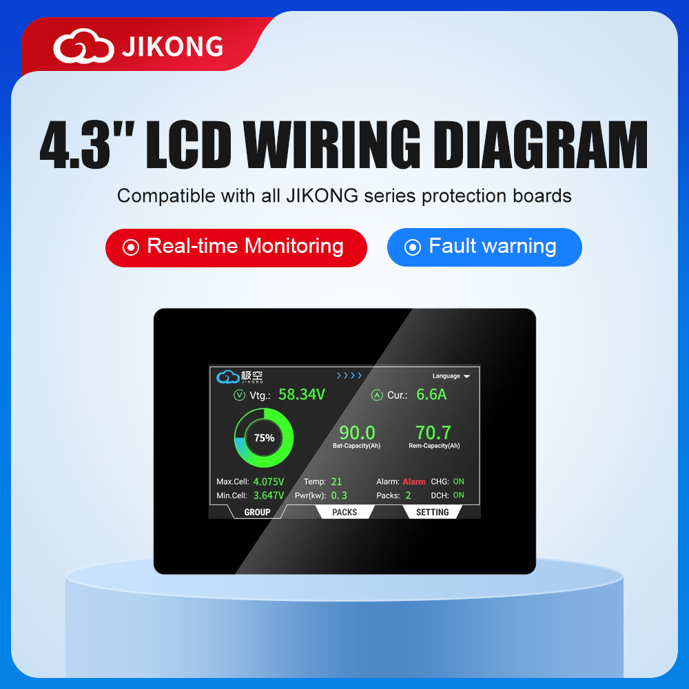 JK BMS 4.3 Inch LCD Display Smart BMs Voltmeter Battery Power Indicator ...