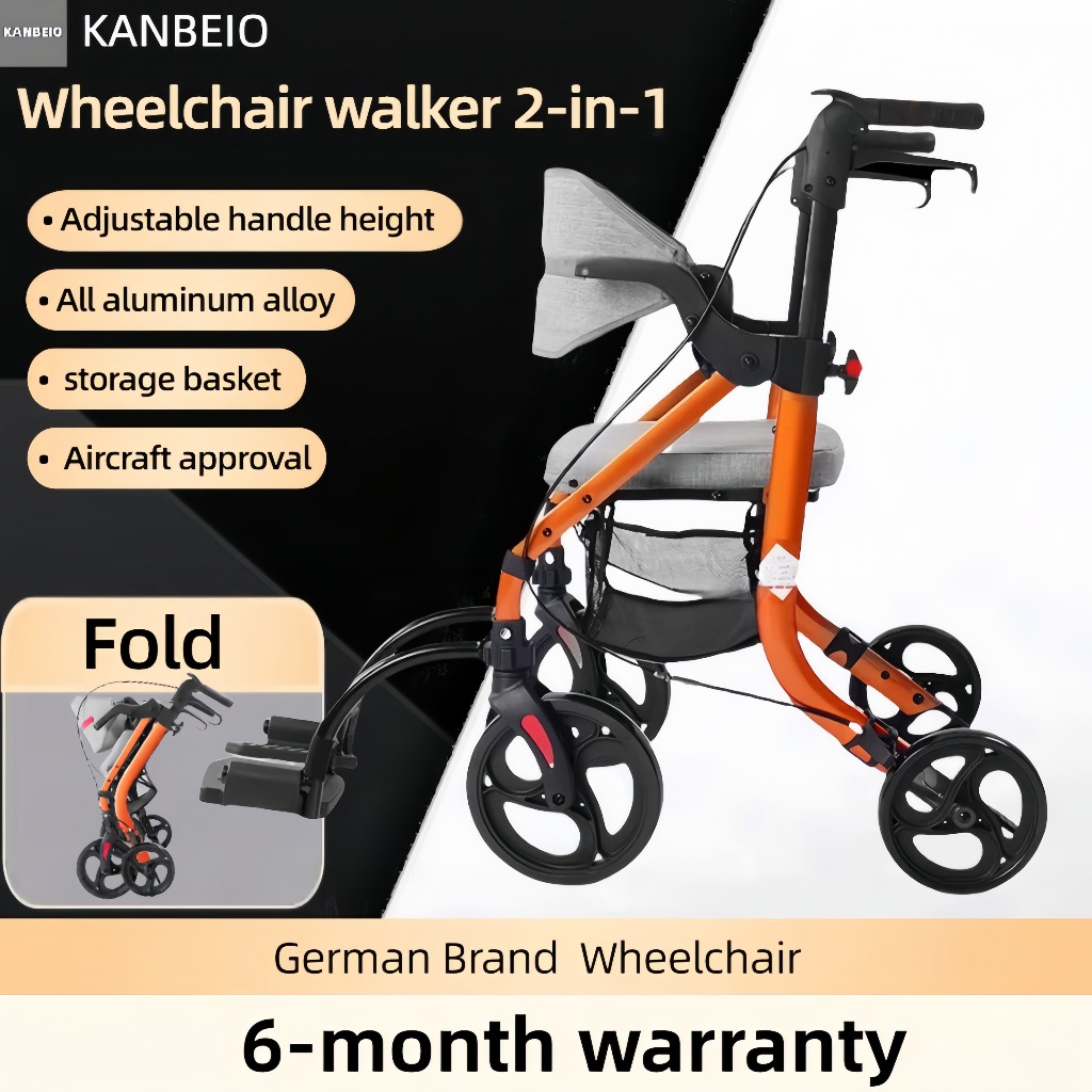 KANBEIO Walker Wheelchair Dual Purpose Foldable Wheels, Walker Aids for ...