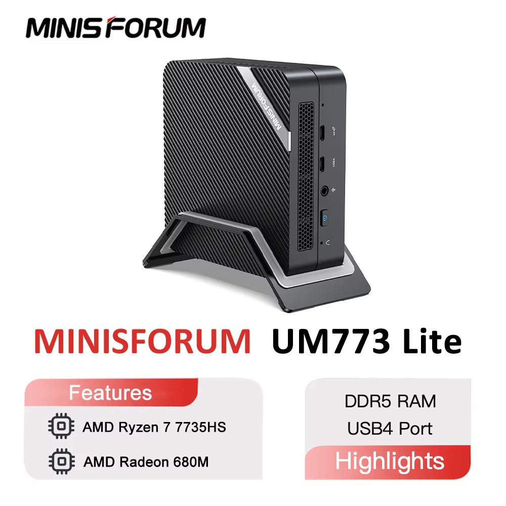 Minisforum UM773 Lite Mini PC AMD Ryzen 7 7735HS DDR5 USB4 Support EX ...